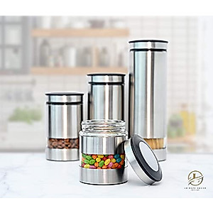 Le'raze Airtight Food Storage Container for Kitchen Counter with Window, [Set of 4] Canister Set Ideal for Flour Tea, Sugar, Coffee, Candy, Cookie Jar