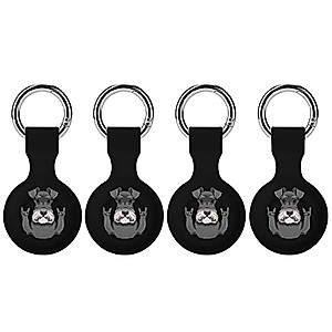 Schnauzer Dog Rock Gesture Air Tag Tracker Case Cover for AirTag Holder Protector Storage Bag