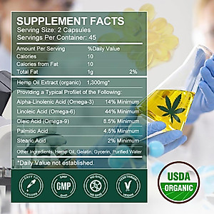 Hemp Oil Capsules - 100% Organic Hemp Oil, 60,000 Max Strength, Supports Immune, Skin, Calm, Sleep & Overall Health - 180 Veggie Softgels