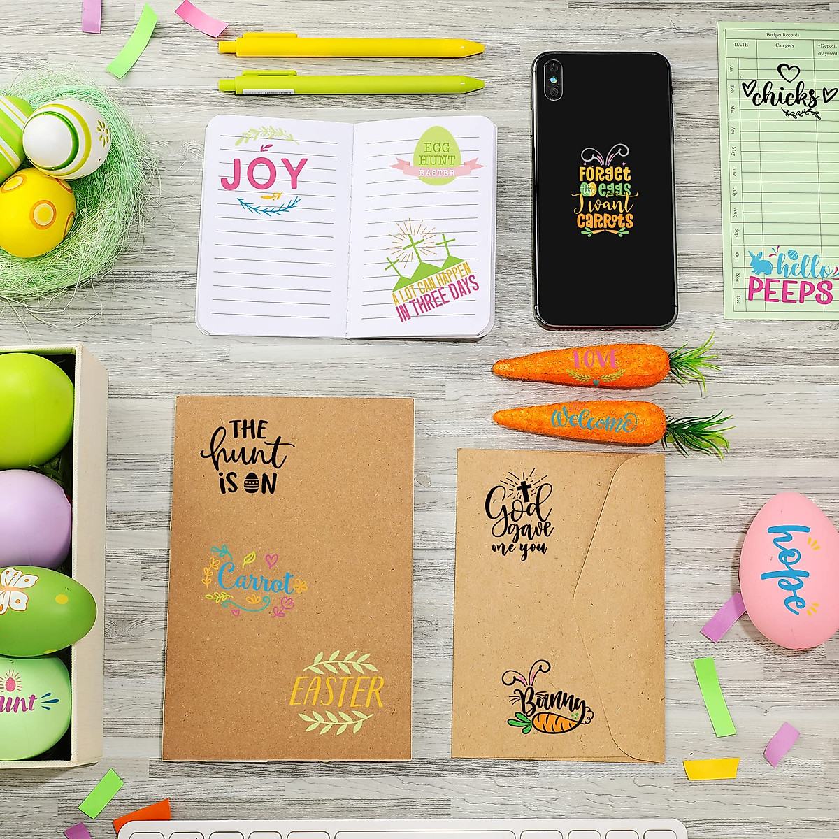 36 Pieces Easter Stickers Easter Bless Saying Egg Stickers Waterproof Positive Word Sticker for Water Bottle Envelopes Cards Scrapbooking Kids Girls Adults School Teacher DIY Laptop Party Favors