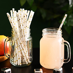 YAOSHENG Paper Straws for drinking, Pack 100 Gold Stars Paper Straws for Cocktail Party Supplies,Birthday,Wedding,Bridal/Baby Shower,Juice,shakes,Smoothies