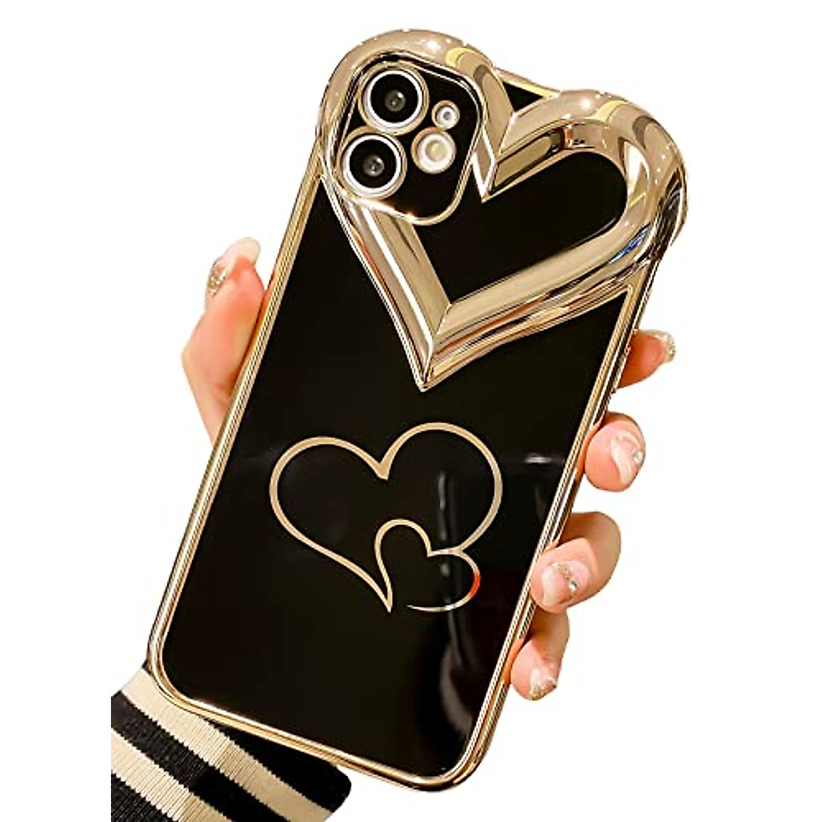 BANAILOA Sparkle iPhone 11 Cute Case,Luxury Plating 3D Love Hearts Case Camera Cover Protective Soft TPU Girly Black Gold Case Designed for iPhone 11-6.1 inch (Black)