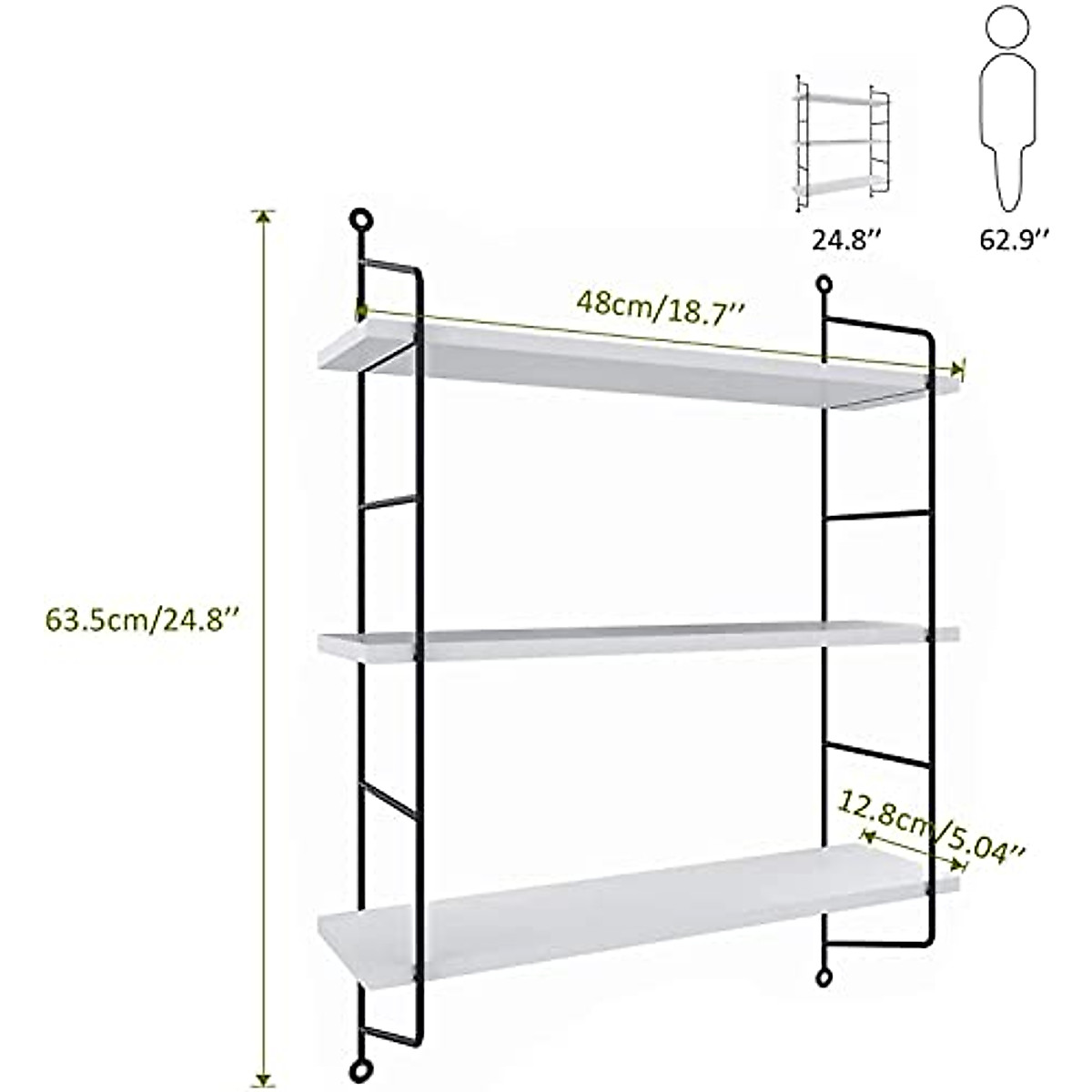 3 Tier White Wall Shelf, Bathroom Shelves Wall Mounted Industrial Floating Shelves Hanging Storage Rack Wall Rack Holder Rack For Bedroom