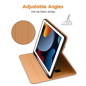 DTTO for iPad 9th/8th/7th Generation 10.2 Inch Case 2021/2020/2019, Premium Leather Business Folio Stand Cover with Apple Pencil Holder - Auto Wake/Sleep and Multiple Viewing Angles, Dark Brown