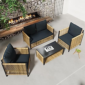Breezluxe 4-Piece Patio Furniture Set Outdoor Furniture with Thick,Removable & Washable Cushion,Patio Conversation Sets for Backyard Porch Balcony (2 Armchair+Loveseat+Table)