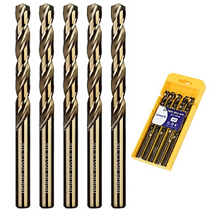 3/8 Inch Cobalt Drill Bits(5Pcs), HPHOPE M35 HSS Metal Twist Drill Bits Set, Jobber Drill Bits Length and Straight Shank, Suitable for Drilling in Hard Metal, Stainless Steel, Cast Iron
