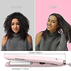 LENA Ionic Flat Iron | Ceramic Hair Straightener | 1" Professional Styling Tools for Straightening and Curling, Extra Ion Care, Max 450 F, Dual Voltage, Pink