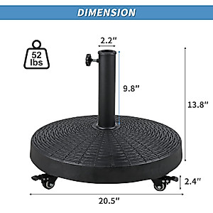 Verano Garden Patio Umbrella Base 52lbs, Heavy Duty Umbrella Stand with Wheels for Outdoor 1.5''~1.89'' Market Umbrella, Weighted Base for Patio Deck Porch Poolside, Black