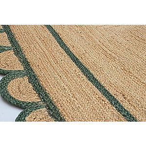 The Weaver House Natural Scalloped Jute Area Rug Bohemian Scallop Boho Decor Area Handwoven Custom Rugs Decorative Rug Reversible Braided Rugs (BD6-6x9-GRN)