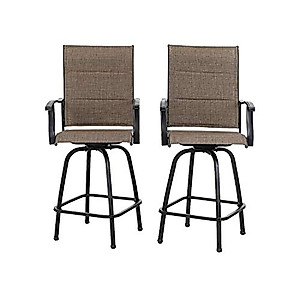 PHI VILLA 2 PCS Outdoor Swivel Bar Stools Bar Height Patio Chair with Padded Sling Fabric, All Weather Resistant Steel Frame