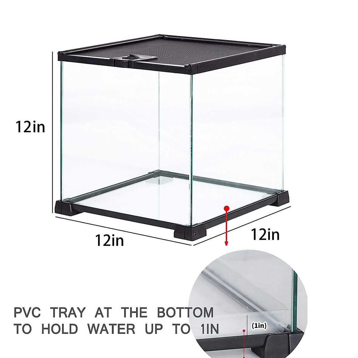 REPTIZOO Small Glass Tank 8 Gallon, Top Opening Terrarium 12" x 12" x 12" Leopard Gecko Tarantula Young Lizard Hermit Crab Frog Insects Breeding Tank
