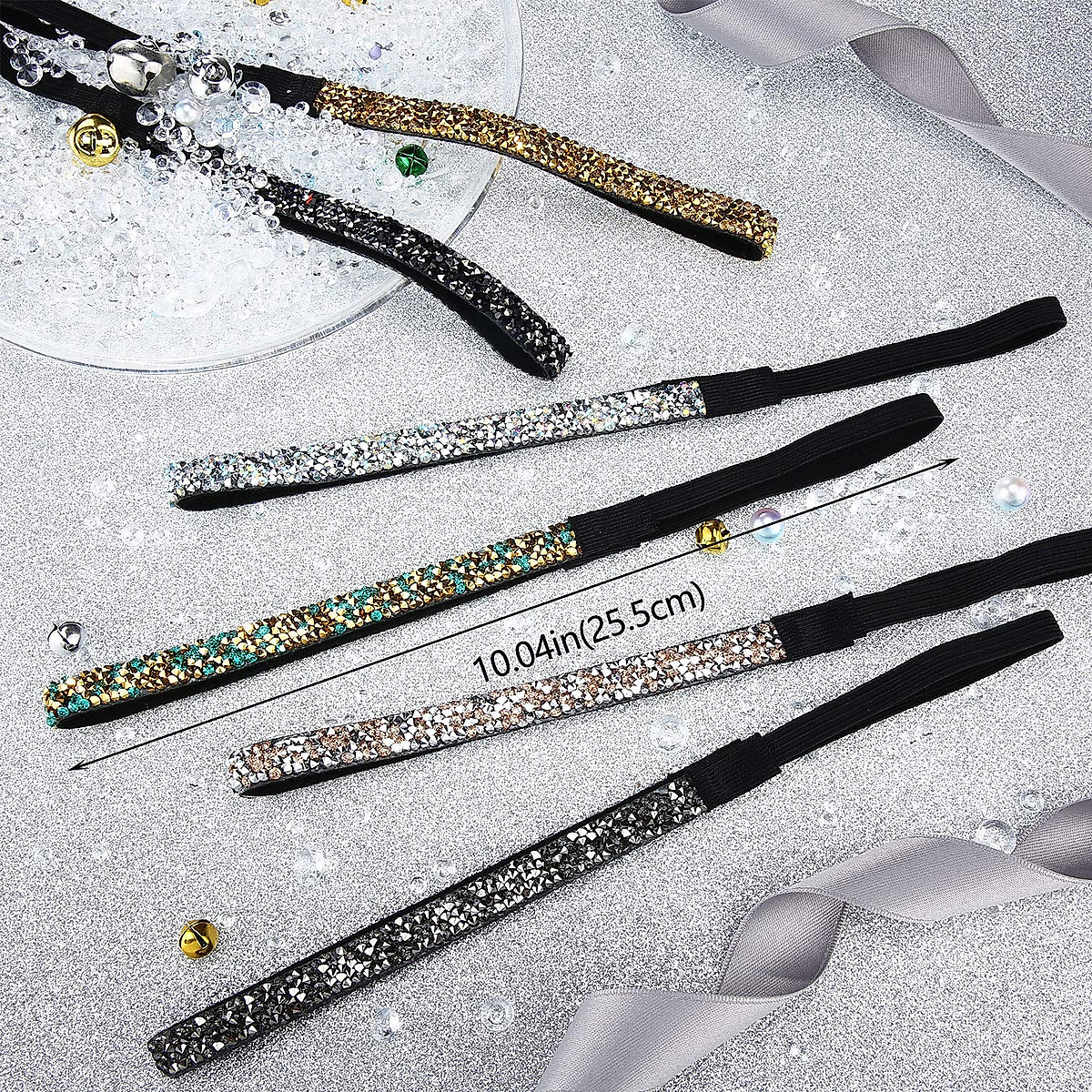6 Pieces Glitter Headband Non-slip Felt Headband Rhinestone Headband Women's Fabric Headband Hairband for Sports and Yoga
