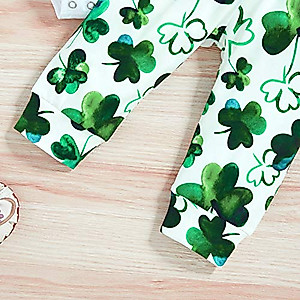 Baby girl 1st St. Patricks Day Outfits Lucky Charm Romper+Clover Pants+Headband 3Pcs Outfits Set (White, 3-6 Months)