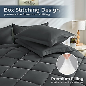 HEVUMYI Twin Comforter Set - 5-Piece All Season Bed in a Bag Twin, Ultra Soft Bedding Set with Comforter, Flat Sheet, Fitted Sheet, Pillowcases, Pillow Shams, Dark Grey