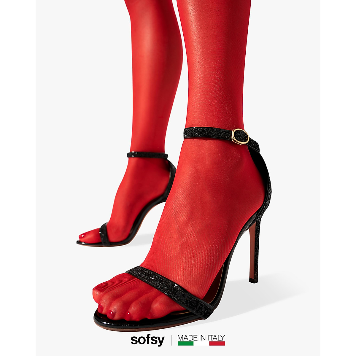 sofsy Italian-Made Sheer Red Stockings for Women | 15 Den Thigh Highs for Garter Belts & Boudoir Lingerie | Ultra Sheer & Soft - Medium