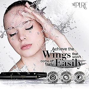 LA PURE Waterproof Liquid Eyeliner Stamp Winged Eyeliner Tool 2x Cat Eye Winged Eyeliner Stamp & Fine Tipped Pen Eyeliner Stencil Smudge Proof Black Eye Liner Tiktok Trend Items Wing Stamp - Black 8mm