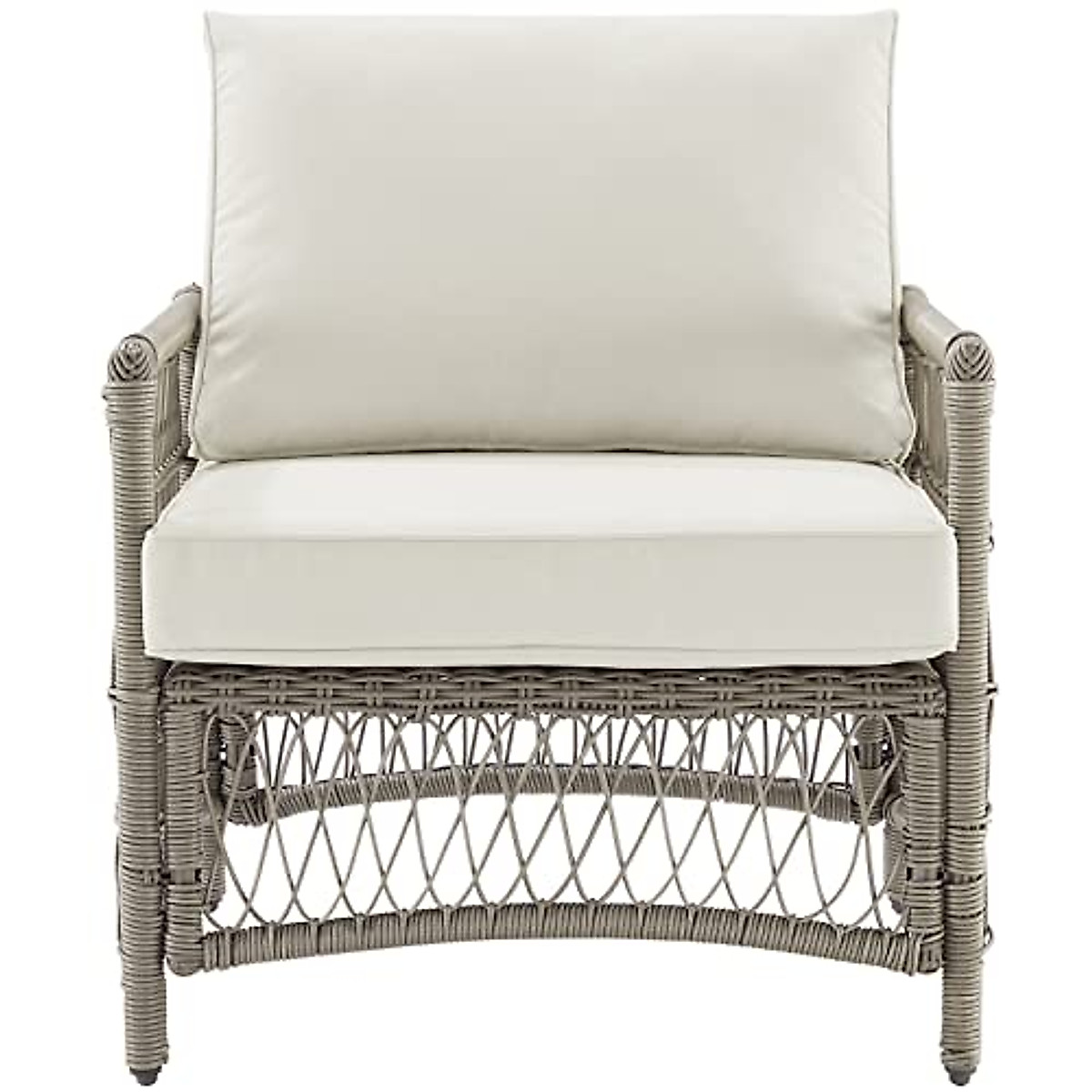 Crosley Furniture Thatcher Wicker Outdoor Chair for Porch, Deck, Backyard, Driftwood with Creme Cushions