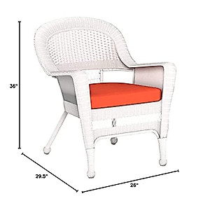 Jeco Wicker Chair with Red Cushion, Set of 2, White/W00206-