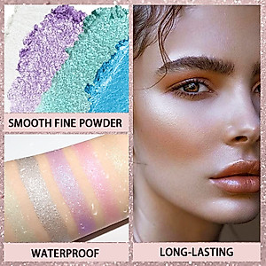 8 Color Face Cheek Highlighter Makeup Palette Shimmer Glitter Iridescent Multichrome Holographic Eyeshadow Palette Purple Rainbow Glitter Highlighter Makeup Highlight and Contour Palette Eye Makeup