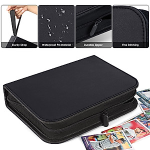 POKONBOY 400 Pockets Binder Sleeves Card Carrying Case Fit for Baseball Cards, Trading Cards, Football Cards and Sports Cards (Black)