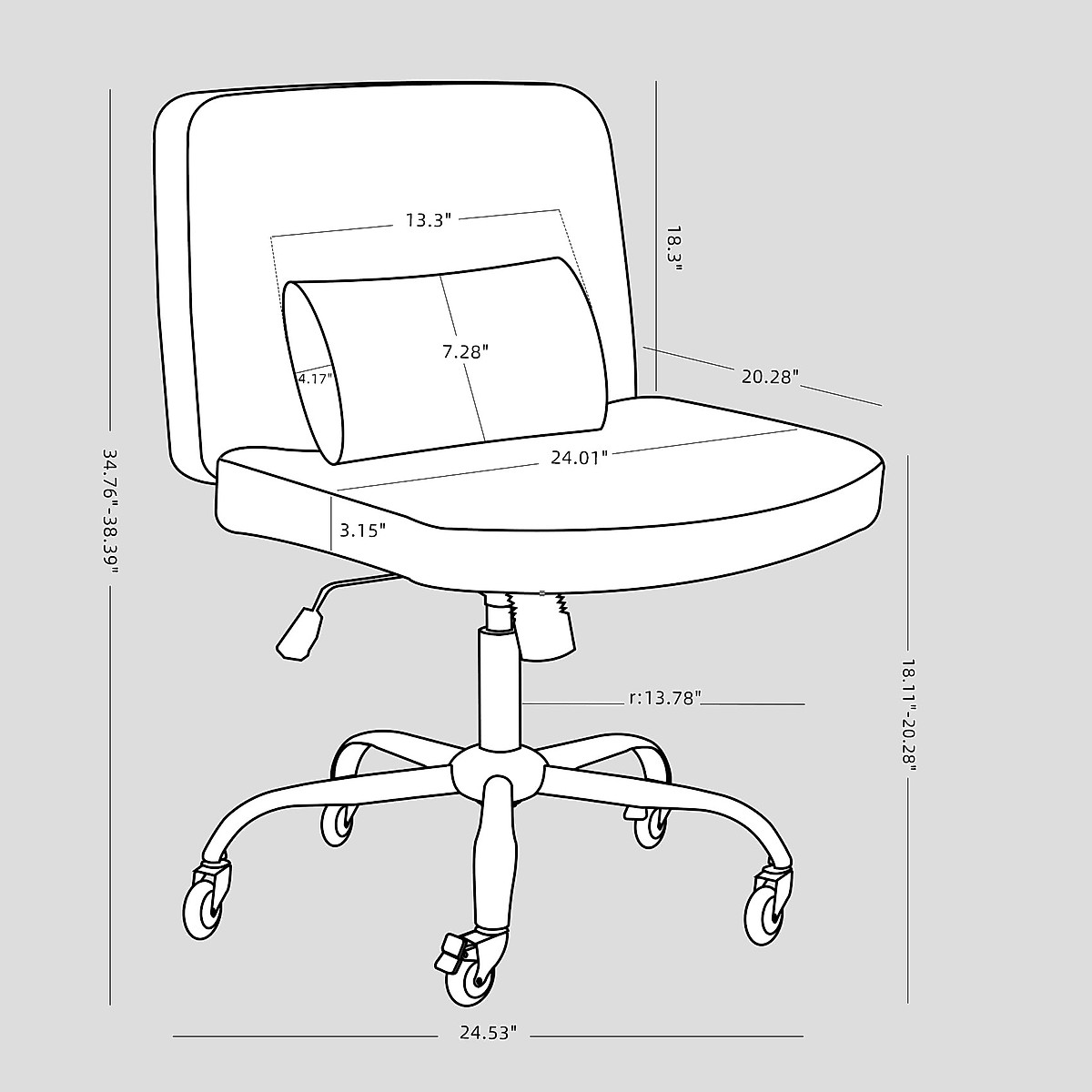 iMenting Criss Cross Chair with Wheels, Desk Chair Comfy with Wide Seat, Cross Legged Office Chair, Swivel Vanity Chair with Back, with Lumbar Pillow, Height Adjustable, Armless (Grey)