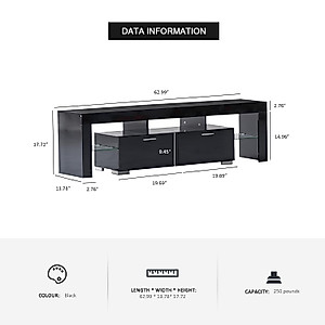 Ugijei Black LED TV Stand for 75 Inch TV, Modern Media Console with Storage, High Gloss TV Table for Bedroom, Living Room