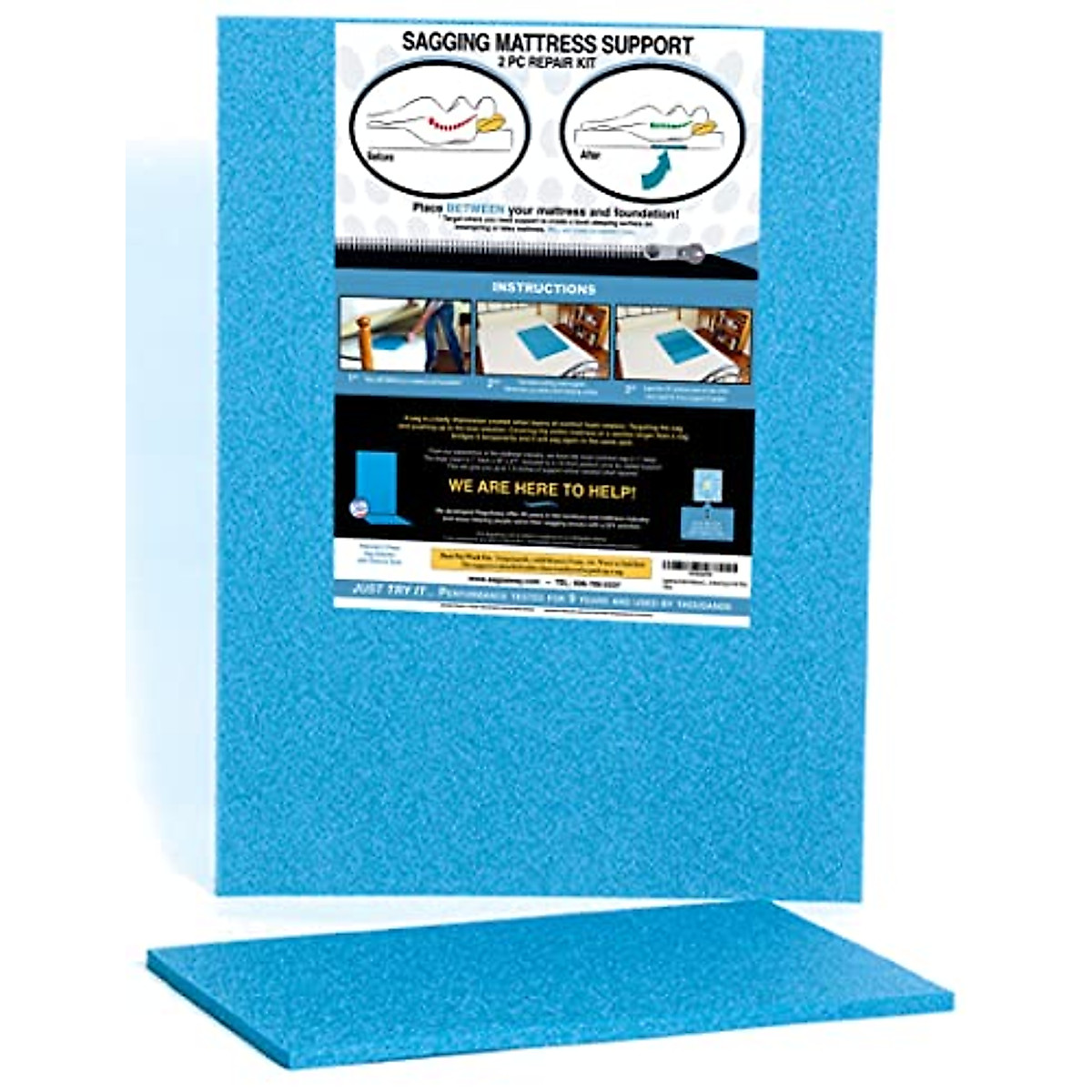 SagsAway Under Mattress 2 Piece Support Kit to Fix Saggy Beds. Firm Foam Sheets Can Be Layered to Repair Any Sagging Twin, Full, Queen or King Innerspring Or Latex Bed Or Bunk Up to 14in Thick