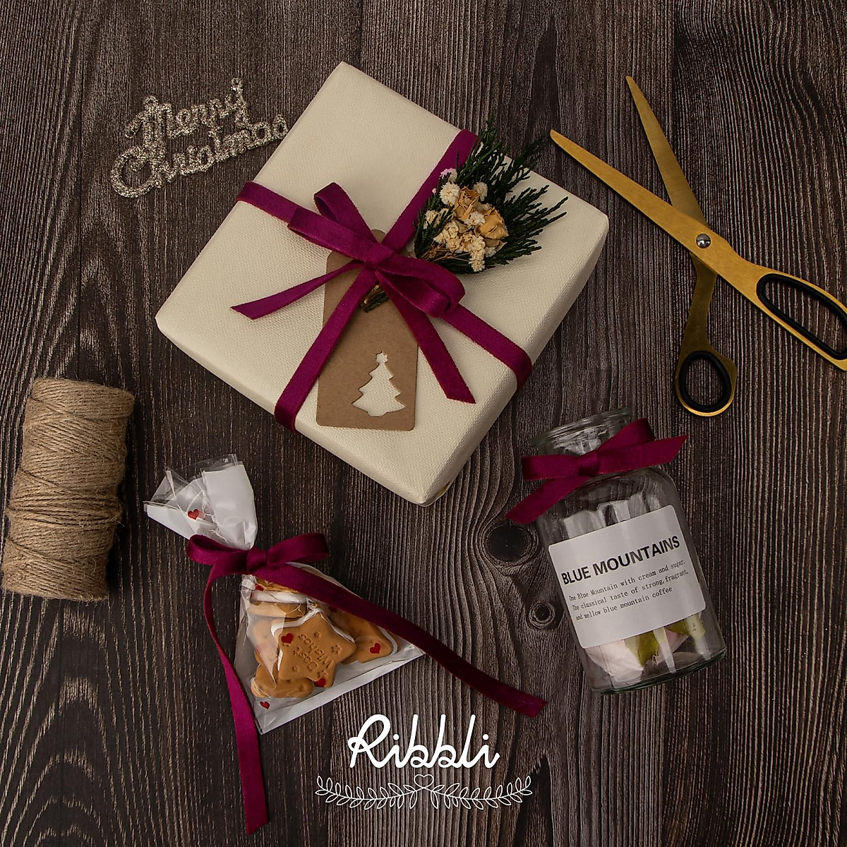 Ribbli Burgundy Velvet Ribbon Double Faced 3/8 Inch 10-Yard Spool Burgundy Ribbon Use for Christmas Tree Ornaments Gift Wrapping Wreath Decoration Wedding Boutonnieres