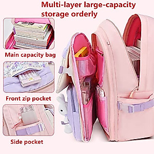 MOONASE Kawaii Bunny Backpack For Girls Bookbag Cute School Bag With Kawaii Pin Bunny Backpack (Purple, Large)