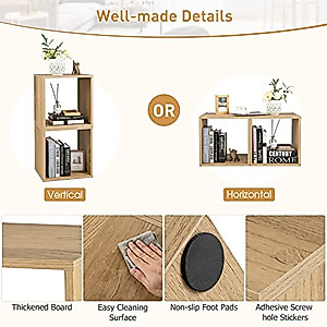 Giantex 2 Cube Bookshelf Organizer, 2-Tier 15'' Tall Open Shelving with Anti-toppling Device, Cube Storage Organizer, Record Player Stand, Wood Bookshelf for Living Room, Bedroom, Kids Room