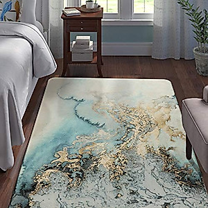 Lahome Marble Washable Area Rug - 3'x5' Bedroom Bathroom Entryway Rug Non-Slip Accent Distressed Blue Throw Rug Floor Carpet for Kitchen Entry Laundry Living Room Rug Decor (3’x 5’, Blue)