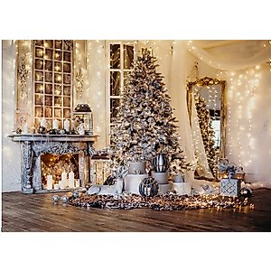 Dudaacvt 7x5ft Christmas Backdrops Christmas Tree Photography Backdrops Christmas Fireplace Photo Backdrop Christmas Party Decoration Banner