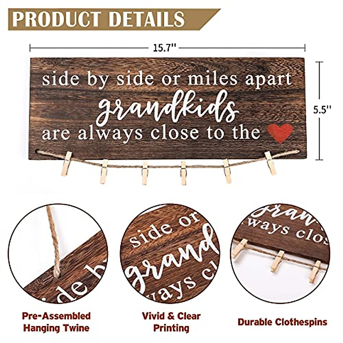 OWOYDOJ Gifts for Grandma & Grandpa from Grandchildren, Side by Side or Miles Apart Grandkids Photo Holder, Best Christmas or Birthday Gifts for Grandparents from Granddaughter and Grandson