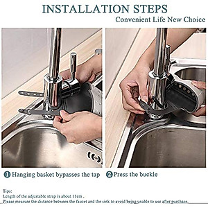 Sink Caddy Sponge Holder for Sink, Double Hanging Ajustable Strap, Silicone Sponge Caddy with Drain Holes for Drying, Sink Sponge Soap Caddy over Faucet Keep Kitchen Organized, 2PCS,Beige