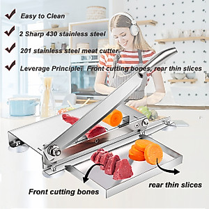 Stainless Steel Bone Cutter,Manual Meat Slicer,for Beef Rib Chicken fish meat cutter for Home and Commercial Cooking 15.3 Inches-2 Sharp Blades