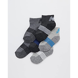 New Balance Baby Boys' Socks - 12 Pack Quarter Cut Non-Skid Gripper Socks (Infant/Toddler), Size 2-4T, Grey