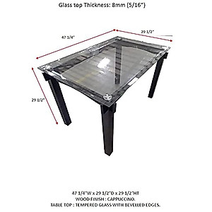 Pilaster Designs Indoor Home Decorative Furniture Eugene 47" Rectangular Dining Table, Cappuccino Wood & Beveled Glass Top