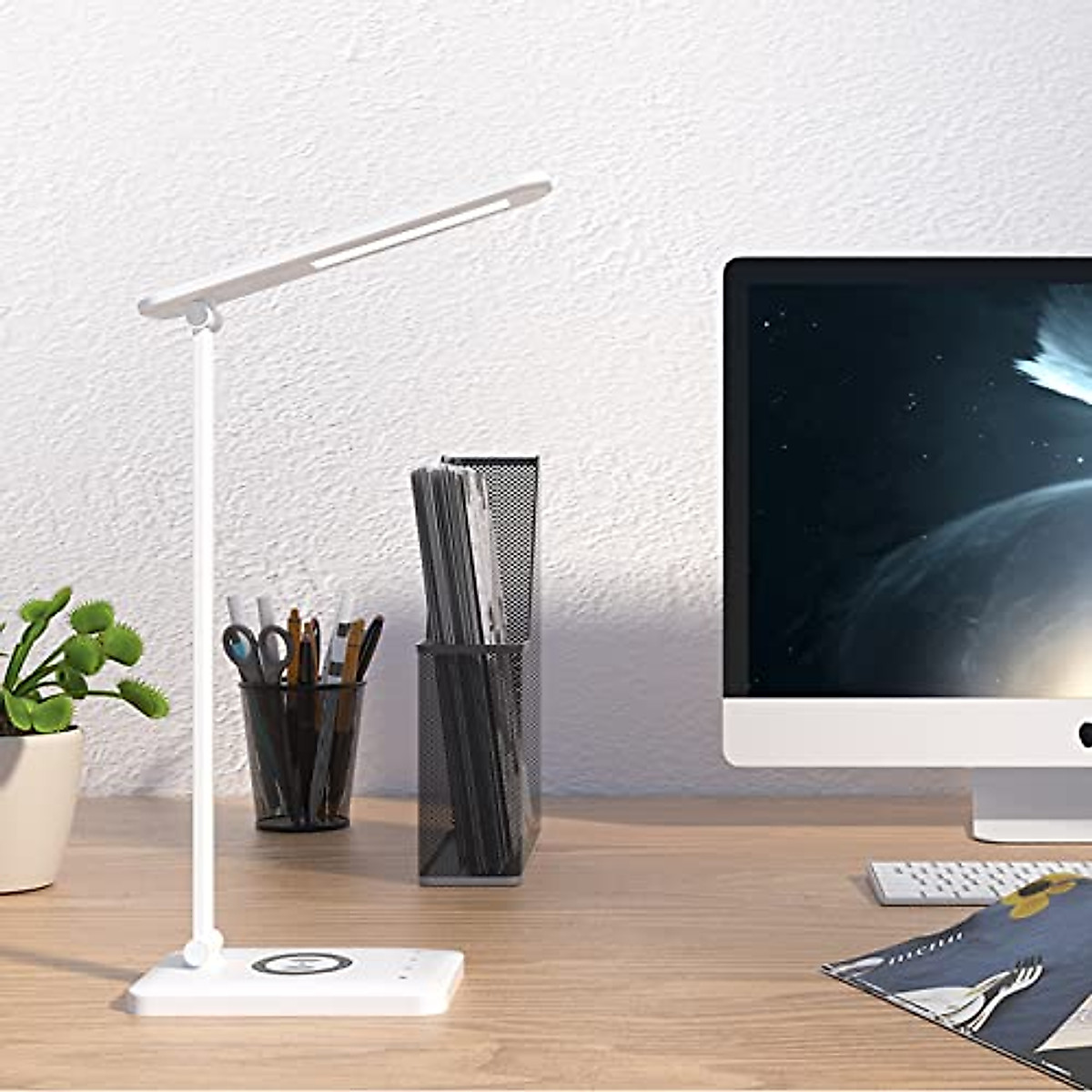 HDTIME LED Desk Lamp with Wireless Charging, Eye-Caring Table Lamp USB Charging Port, 3Lighting Modes 5Brightness Levels with Memory Function, Touch Control Adjustable Lamp15W Office, Reading, Study
