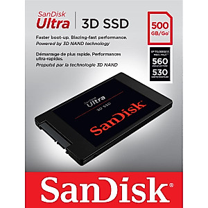 SanDisk Ultra 3D NAND 500GB Internal SSD - SATA III 6 Gb/s, 2.5 Inch /7 mm, Up to 560 MB/s - SDSSDH3-500G-G25