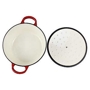 Dutch Oven Enameled Cast Iron Pot - Cocotte with Dual Handle and Cover Casserole Dish - Round Red 10.23" (26 cm)