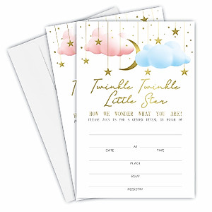 Baby Shower Invitations, Twinkle Twinkle Little Star Gender Reveal Invitation Cards With Envelopes(25 Pack), Gold Moon And Stars Theme Baby Shower Decorations And Supplies For Boys Girls(YQK-A05)
