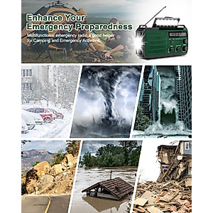 Emergency Radio, 29600mWh Hand Crank Radio, AM FM NOAA Weather Alert Radio, Solar Radio, 3-Mode Flashlight, Reading Lamp, SOS Alarm, Phone Charger for Hurricane and Emergency