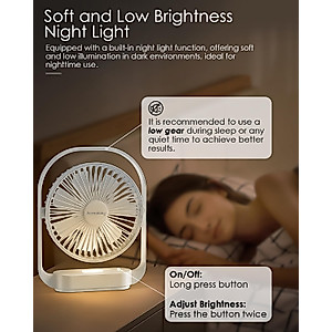 AceMining Fan, Silent Fans & Cooling, Rechargeable Fans, Desk Fan with 4 Speed, USB Fan with Night Light, 330° Rotation Electric Fan, Small Table Fan for Bedroom Office Bedside