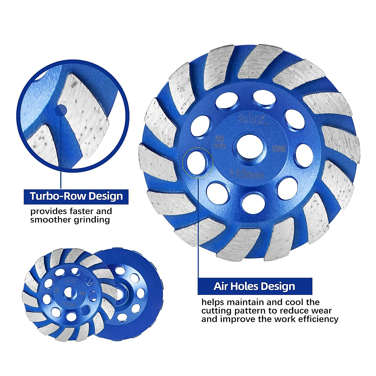 SALI 4.5 Inch Concrete Grinding Wheels 14 Turbo Diamond Segments 5/8-11 Arbor Diamond Grinding Wheel Fit for Paint, Epoxy, Mastic, Coating Removal