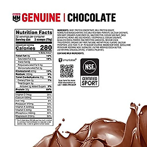 Muscle Milk Genuine Protein Powder, Chocolate, 4.94 Pound, 32 Servings, 32g Protein, 2g Sugar, Calcium, Vitamins A, C & D, NSF Certified for Sport, Energizing Snack, Packaging May Vary