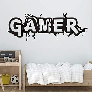 Gamer Wall Decal Vinyl Decal Art Design Stickers for Home Playroom Bedroom Game Boys Room Game Center Internet Bar(Gamer, 35" W x 11" H)