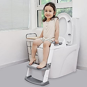 JASSONE® Potty Training Seat, Toddler Step Stool, 2 in 1 Potty Training Toilet for Kids, Baby Seat with Splash Guard and Anti-Slip Pad for Boys Girls Potty Training, Grey