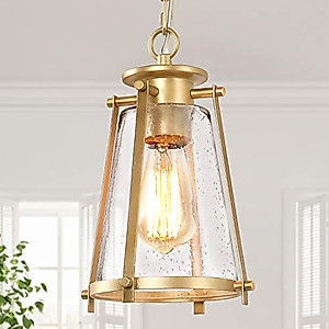 KSANA Gold Pendant Lighting for Kitchen Island, Hanging Brass Light Fixtures with Seeded Glass for Dining Room, Foyer