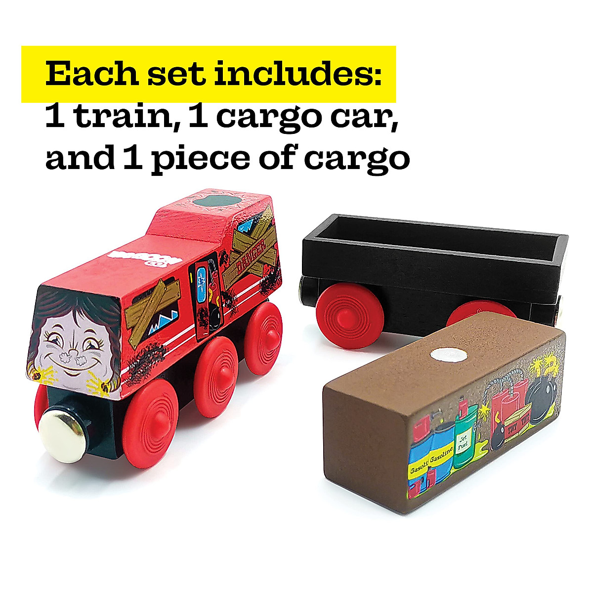 ZANY TRAINS Series 1 - Wooden Train Set with Cargo - Compatible with All Wooden Train Sets - Wooden Train Cars (T.N. Theresa)