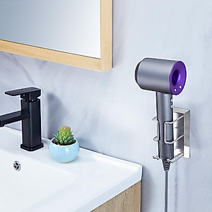 WAYASI Hair Dryer Straightener Holder Blow Dryer Holder for Bathroom, Adhesive Curling Iron Holder, Stainless Steel Hair Dryer Holder Wall Mount, Hair Tool Organizer, Hair Flat Iron Storage for salon